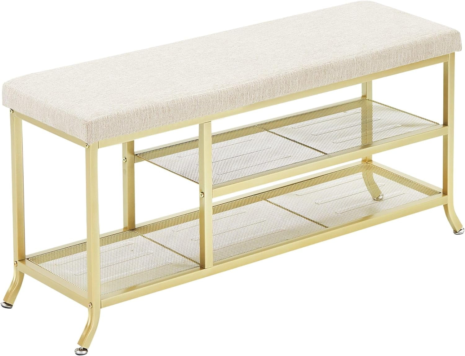 Gold Shoe Rack with Bench,2 Tier Shoe Bench Soft Cushion,Shoe Storage ...