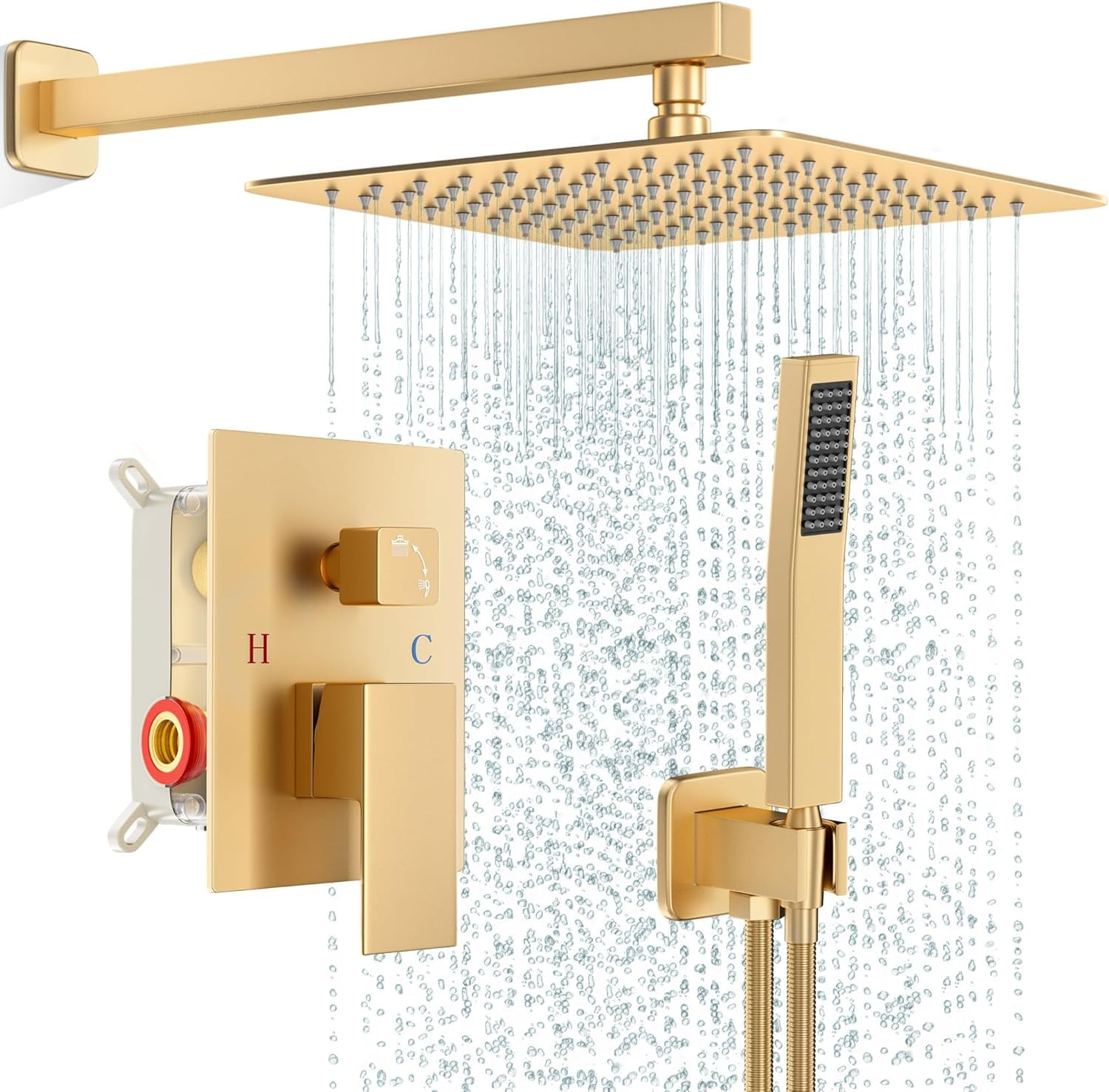 Gold Shower Faucet Set, Rainfall Shower System with Rain Shower Head ...