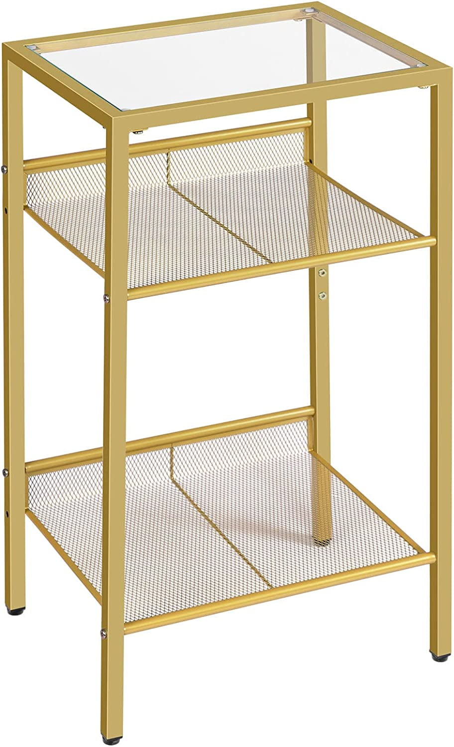 Gold Side Table, Tall Telephone End Table with Mesh Shelves, 3-Tier ...