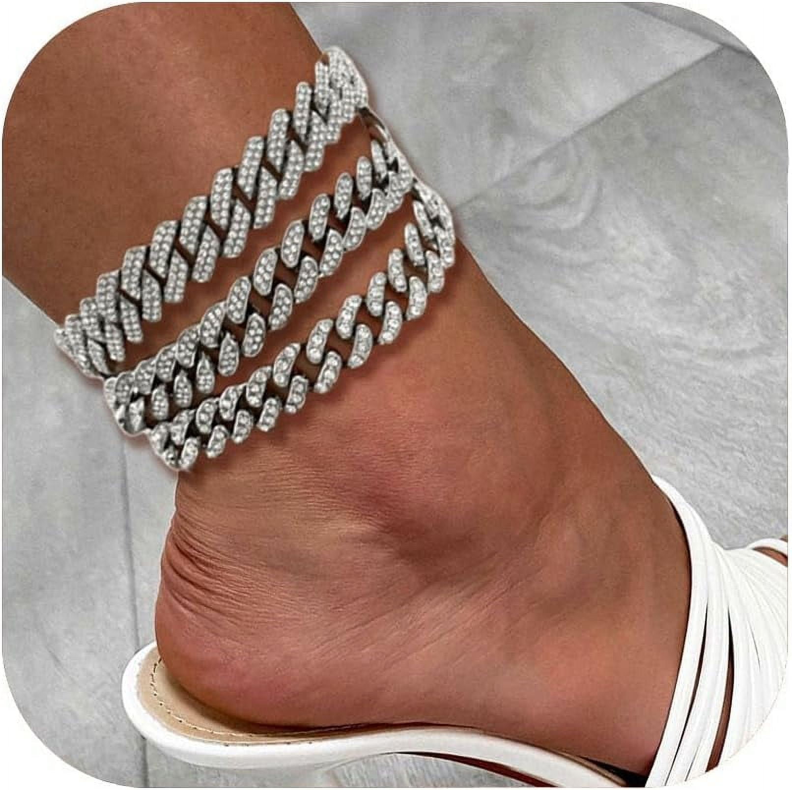 Gold Silver Ankle Bracelets For Women Cuban Link Anklets Plus Size ...