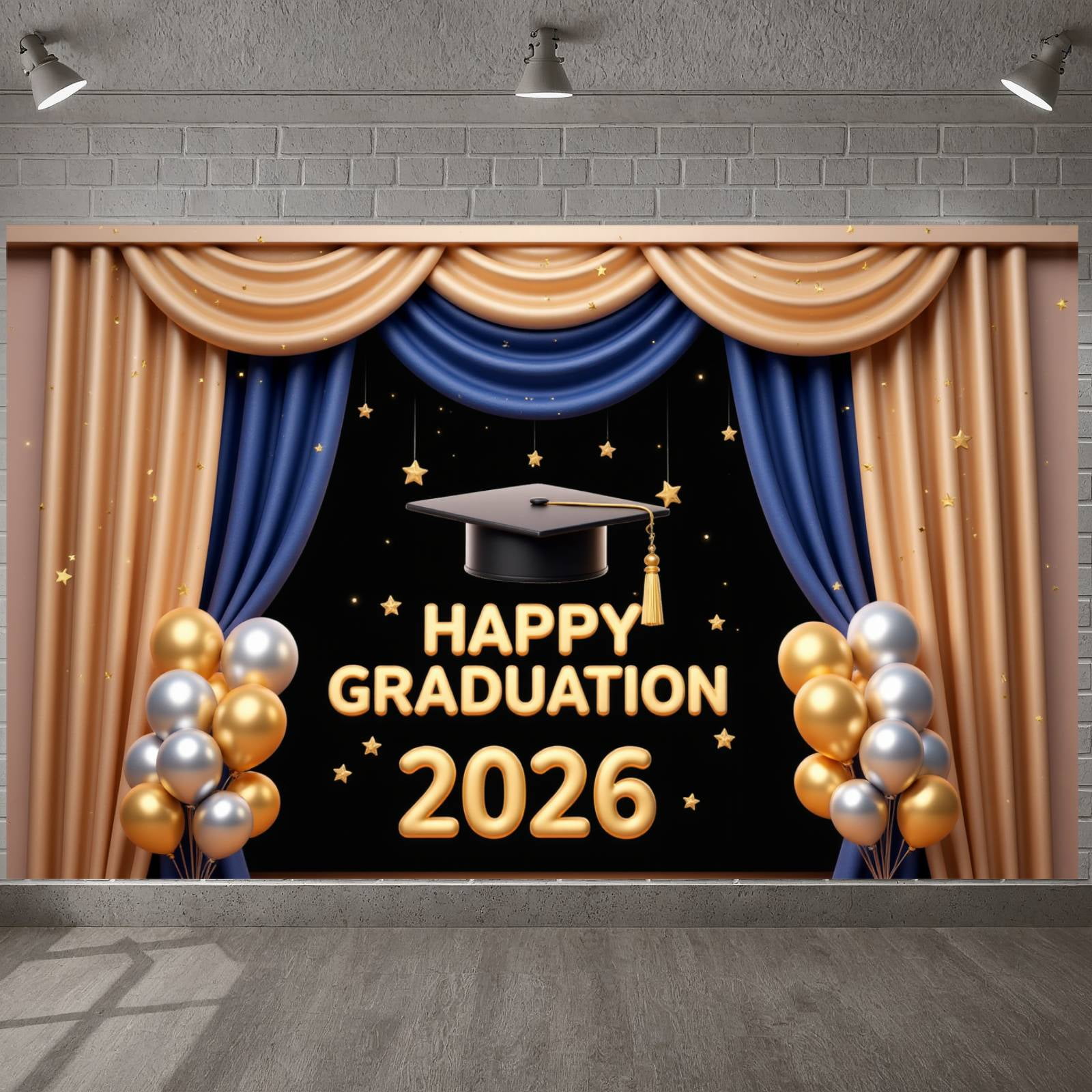 Gold Silver Balloons Graduation Banner Golden Stars Graduation Backdrop ...