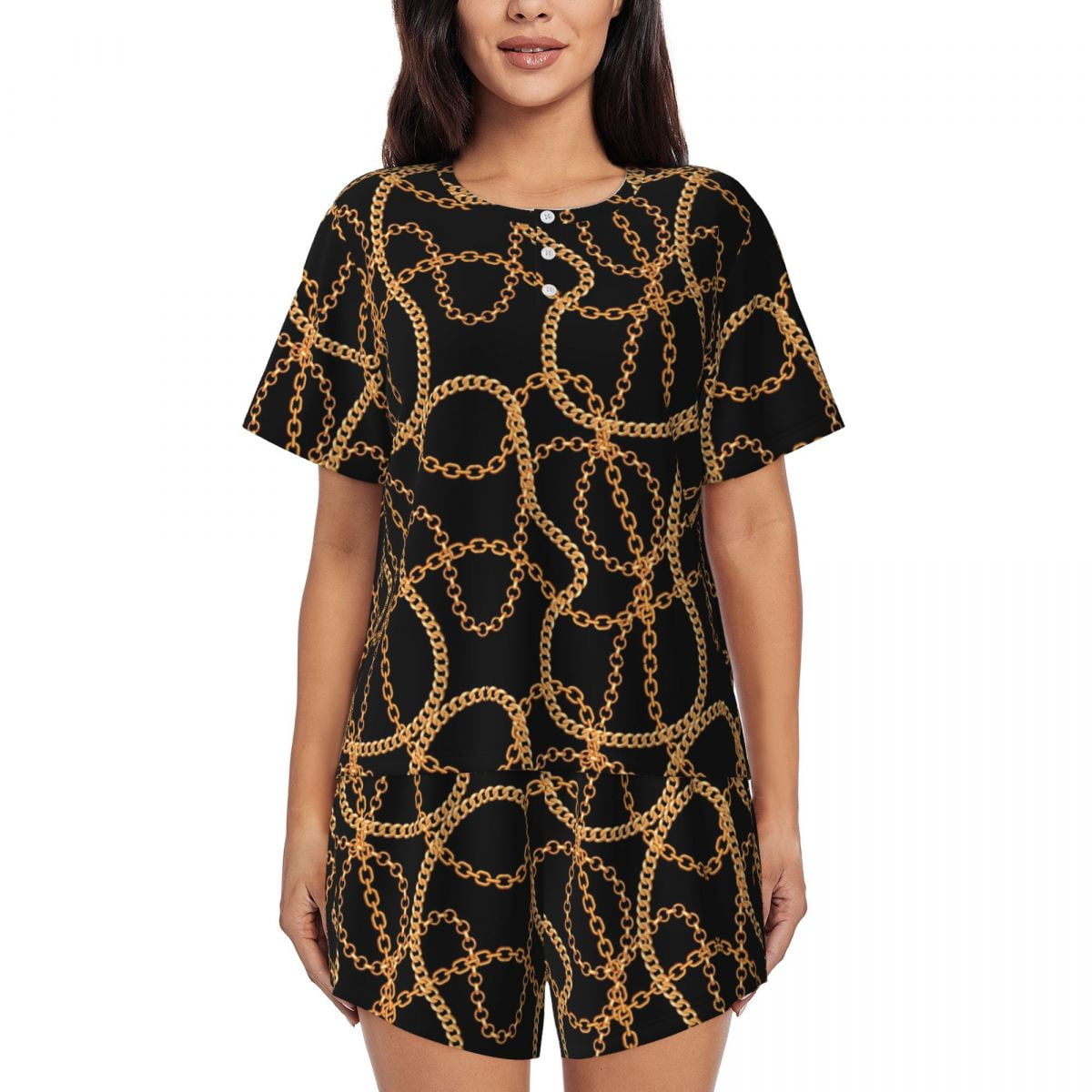 Gold Silver Chain Print Pajamas Summer 2 Pieces Color Bead Funny ...