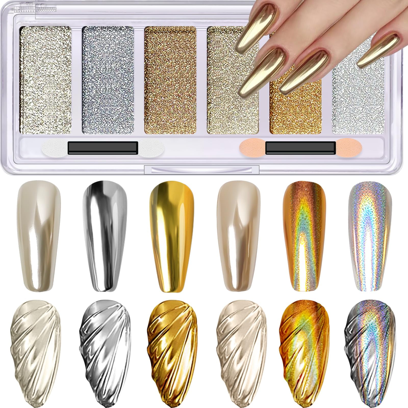 Gold Silver Chrome Nail OIF8 Powder, 6 Colors Holographic Unicorn ...
