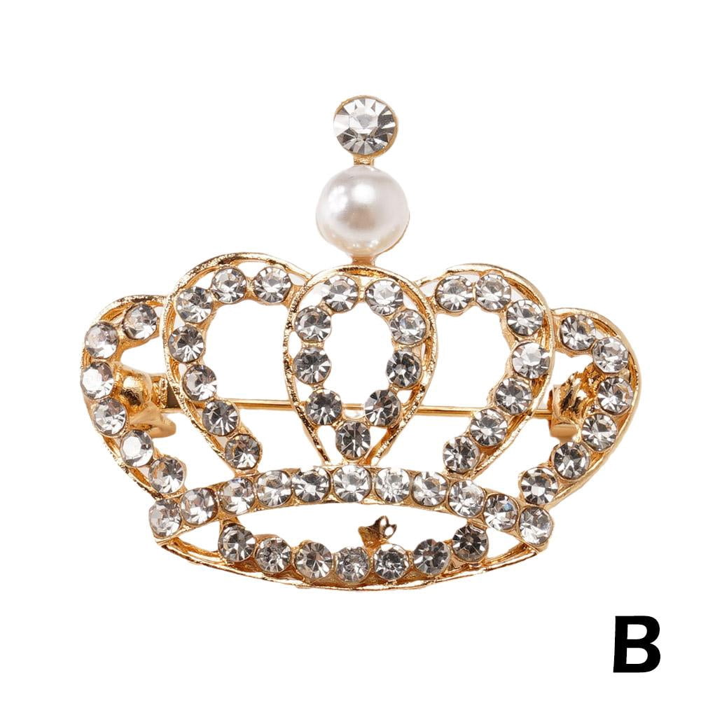 Gold & Silver Crown Brooch Pin Clear Crystal Diamante Badge BEST Suit ...