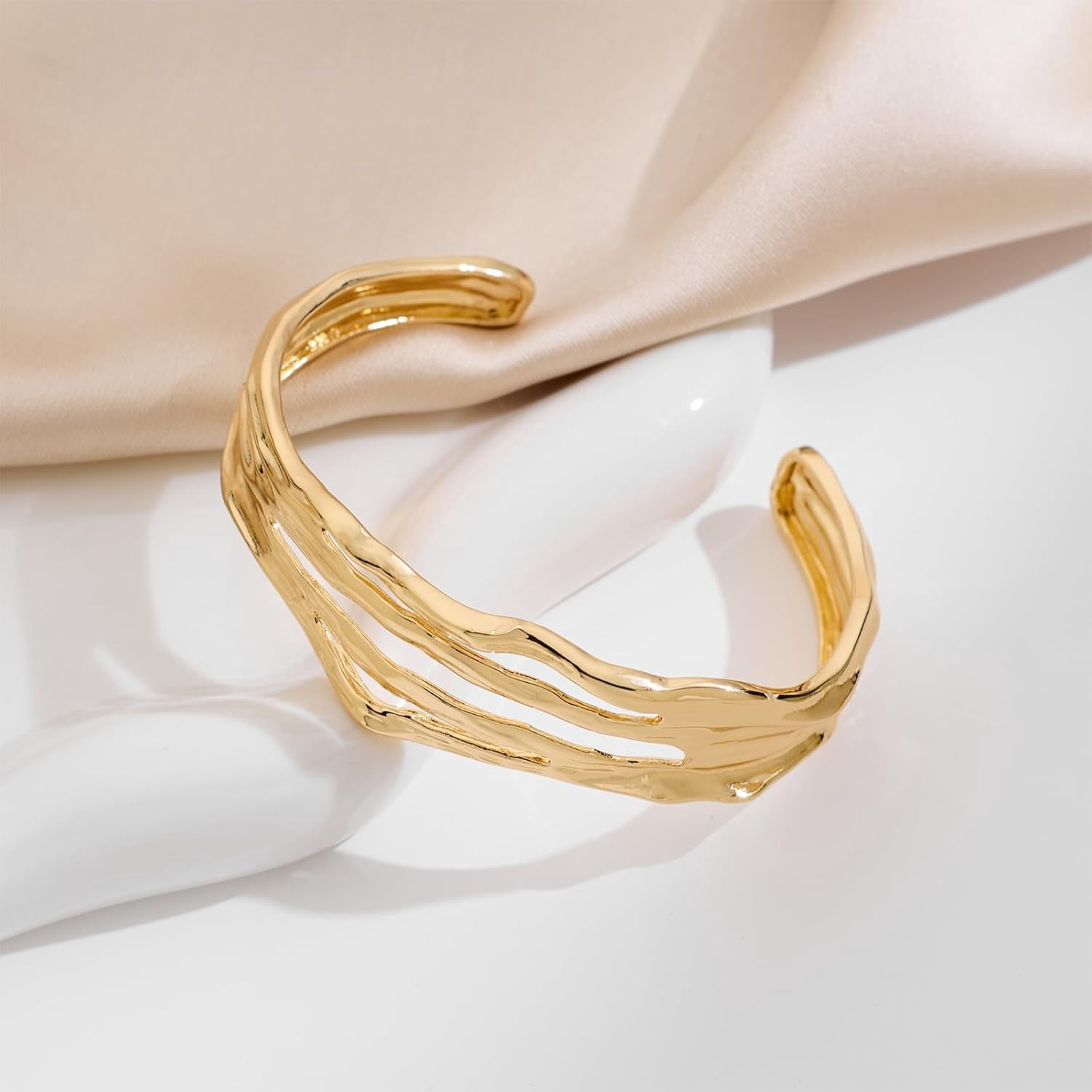 Gold Silver Cuff-Bracelets for Women Hollow Wide Open Bangle Bracelets ...