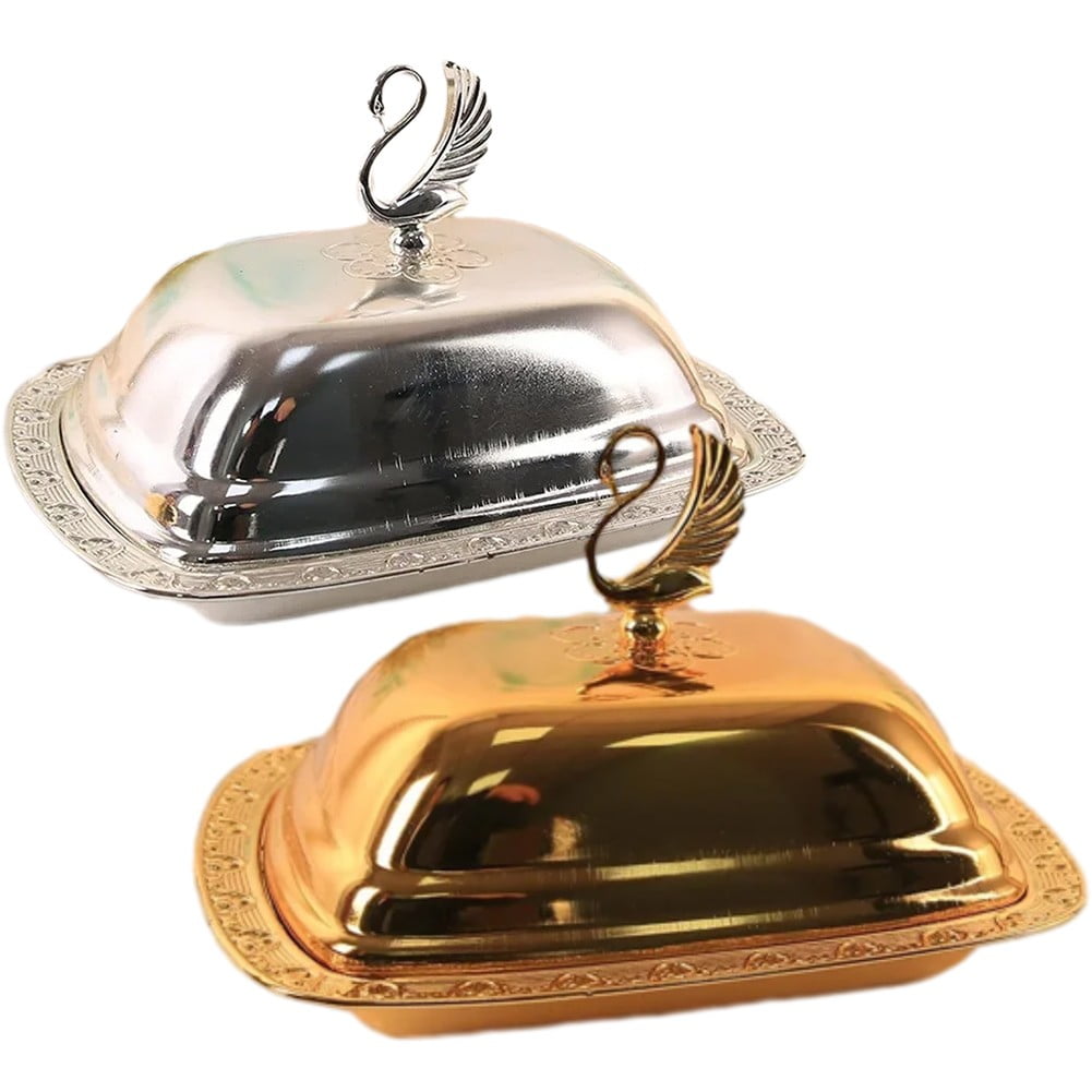 Gold/Silver Food Container Tray Stainless Steel Butter Dish Box Tray ...