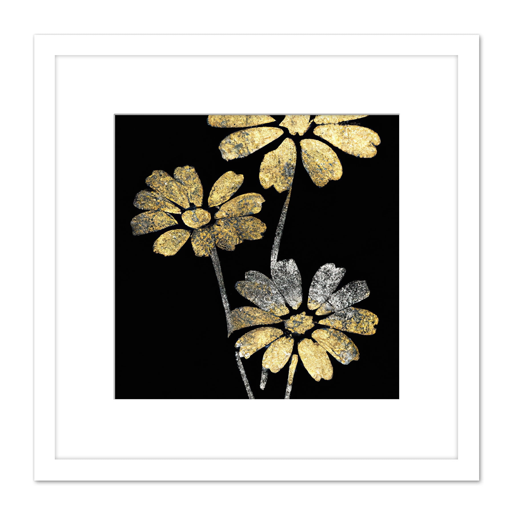 Gold Silver Leaf Style Flowers Floral Metallic Effect Foil Style Black ...