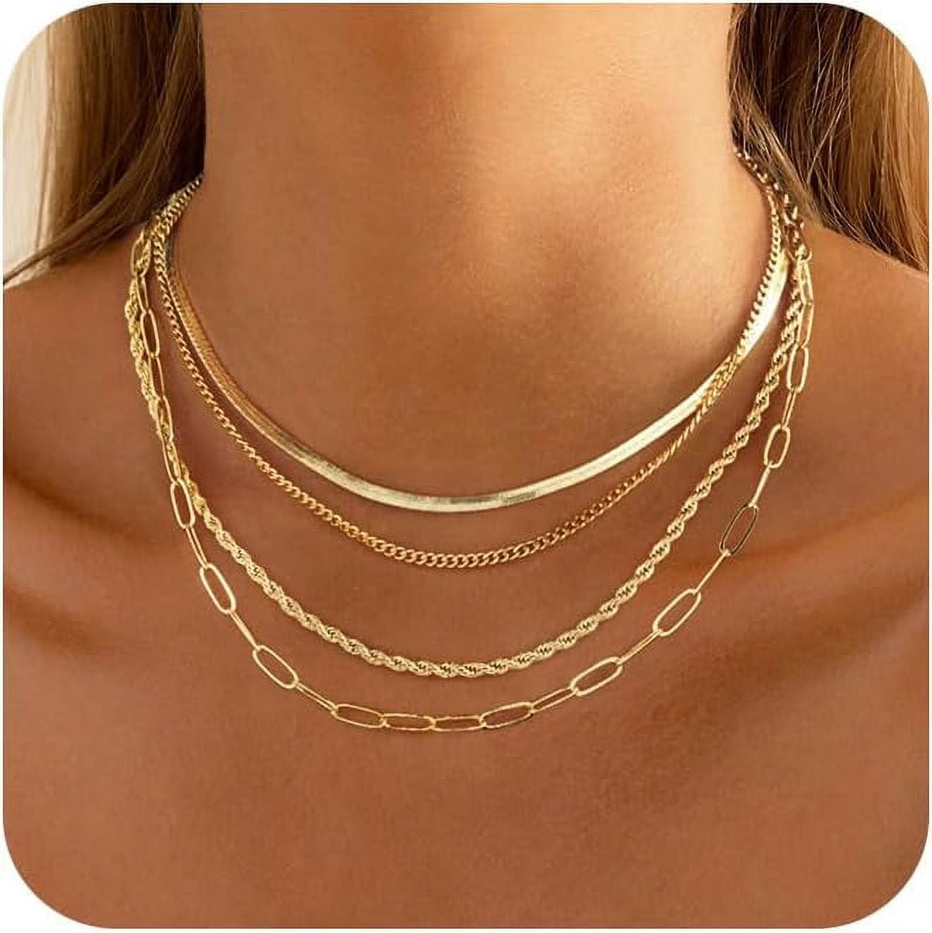 Gold/Silver Necklaces Stack For Women,14K Gold/Sterling Silver Plated Simple Layered Choker ...
