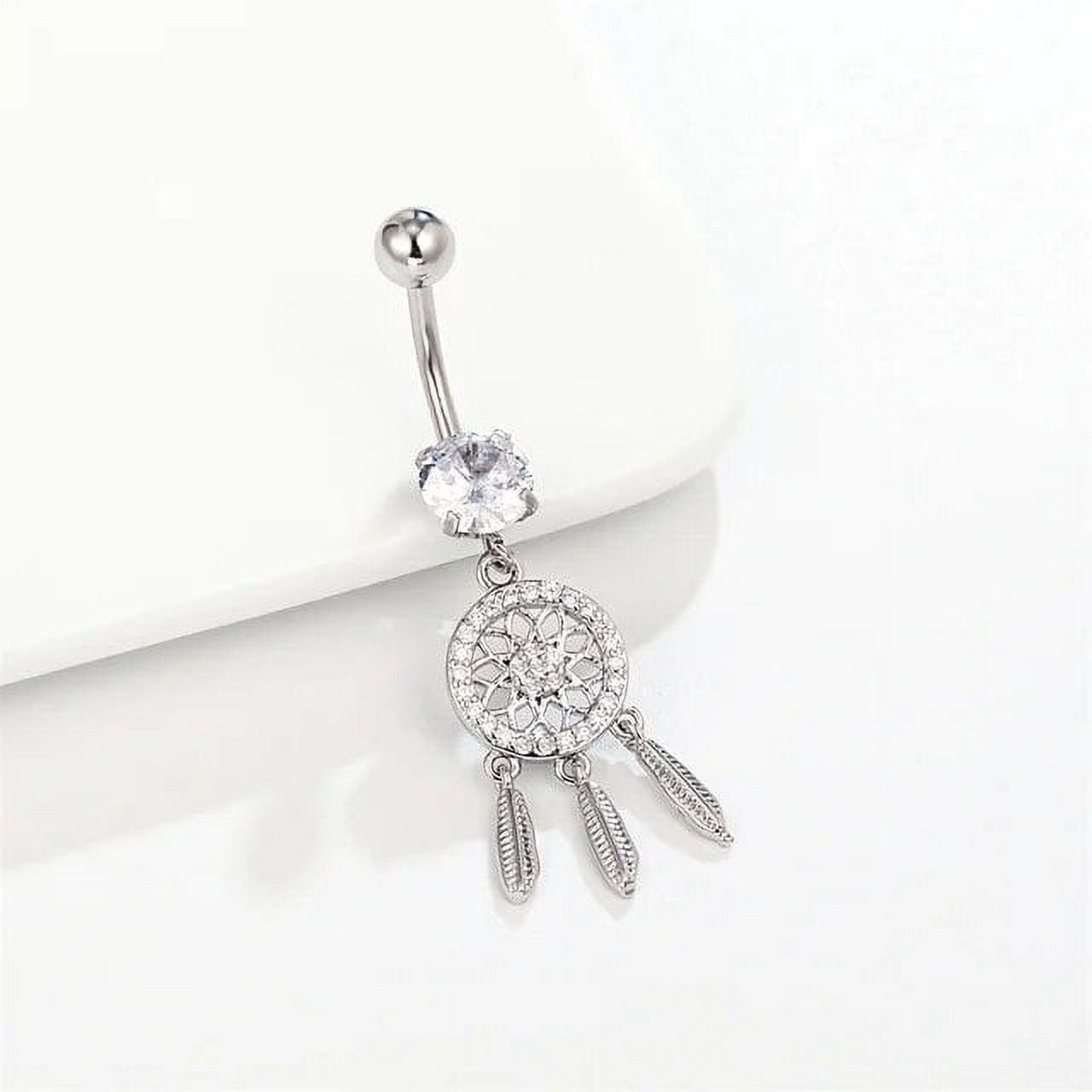 Gold Silver Plated Dangle Belly Button Ring 14g 10mm Stainless Steel