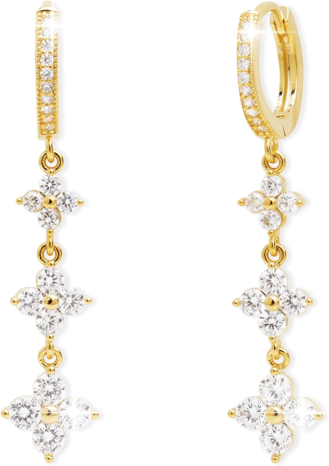 Gold Silver Rhinestone Small Hoop Dangle Earings for Women, Dainty ...