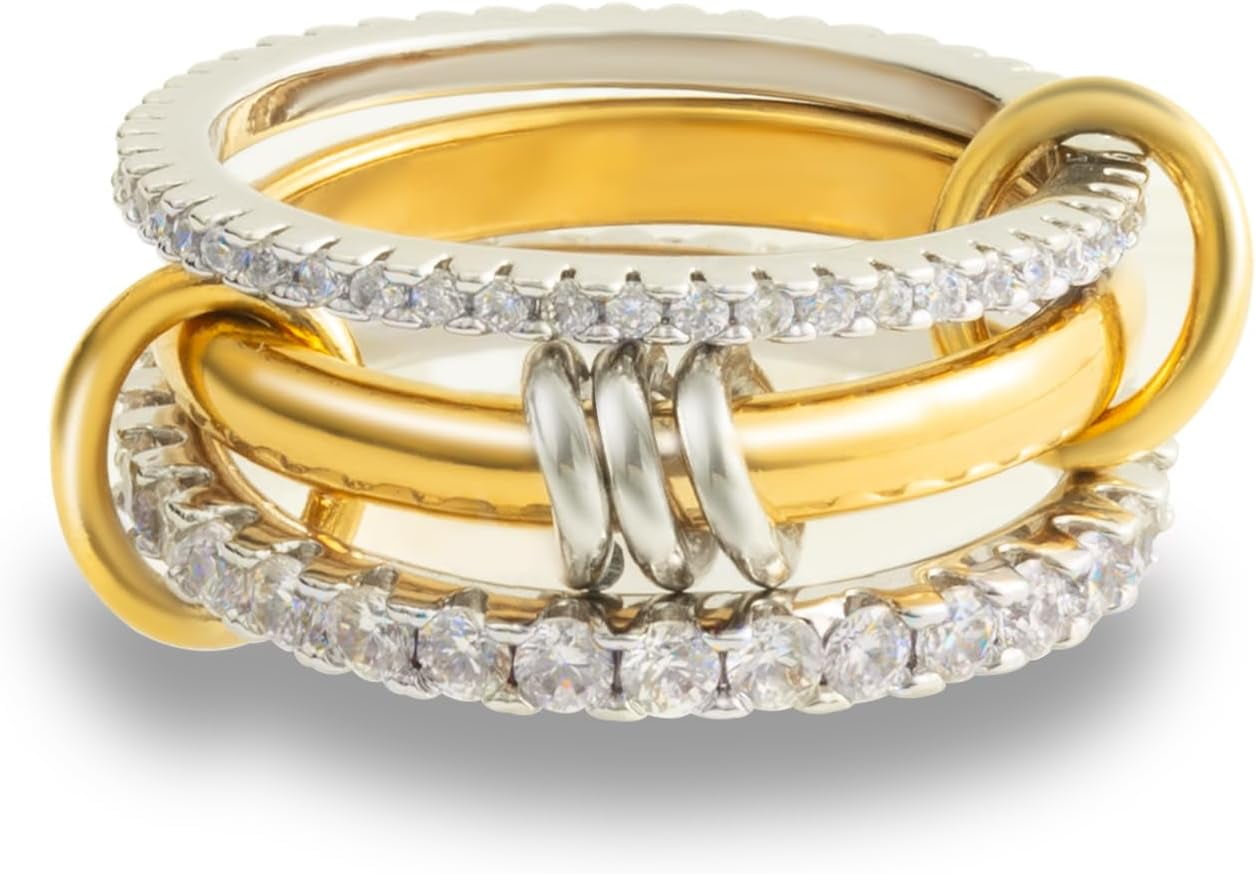 Gold Silver Rings Set for Women,Non Tarnish 18K White Gold Plated Multi ...