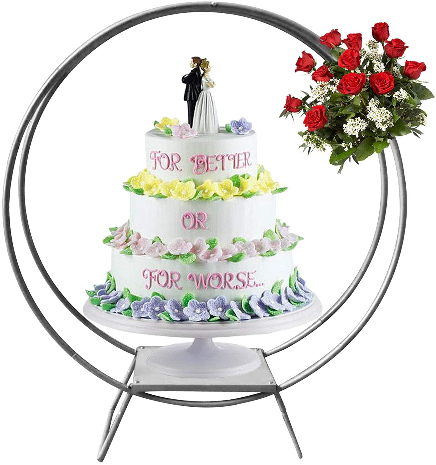 Gold/Silver Round Double Hoop Cake Stand for Ceremony, Metal Circle ...