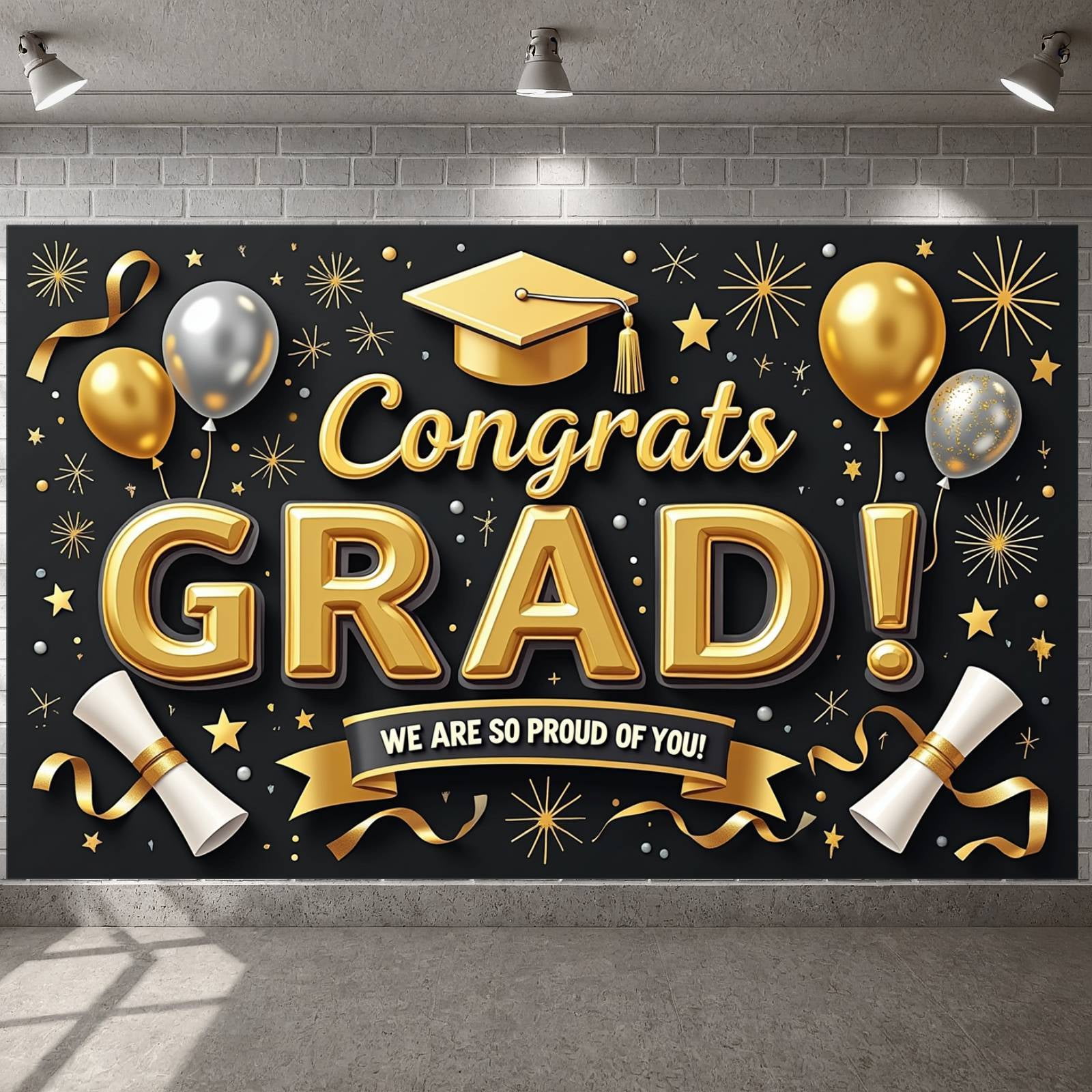 Gold Silver Theme Graduation Banner Graduation Cap Design Congrats Grad ...