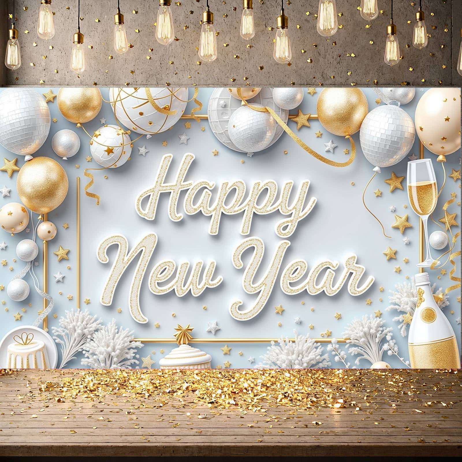 Gold Silver Theme Happy New Year Banner Festive Design New Year Banner ...