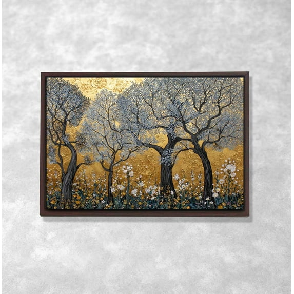 Gold and Silver Tree Art, Luxury Abstract Forest, Elegant Floral Wall ...