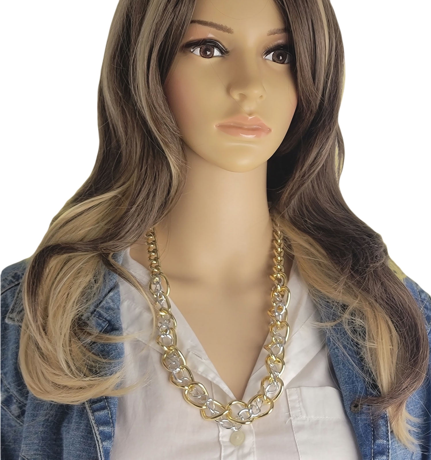 Gold Silver Two Tone Chunky Thick Chain Link Necklace 24" Ladies Adult ...