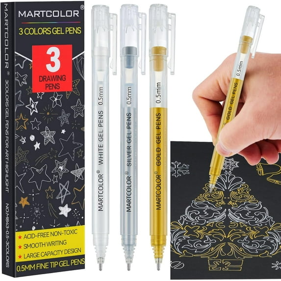 Gold Silver White Gel Pens, 0.5mm Extra Fine Point Opaque Archival Ink ...