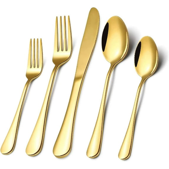 Gold Silverware Flatware Set for 8, 40 Piece Stainless Steel Cutlery ...