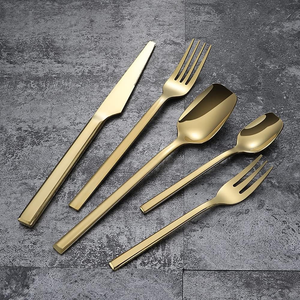 Gold Silverware Set for 12 Square Flatware Cutlery Utensils Set ...