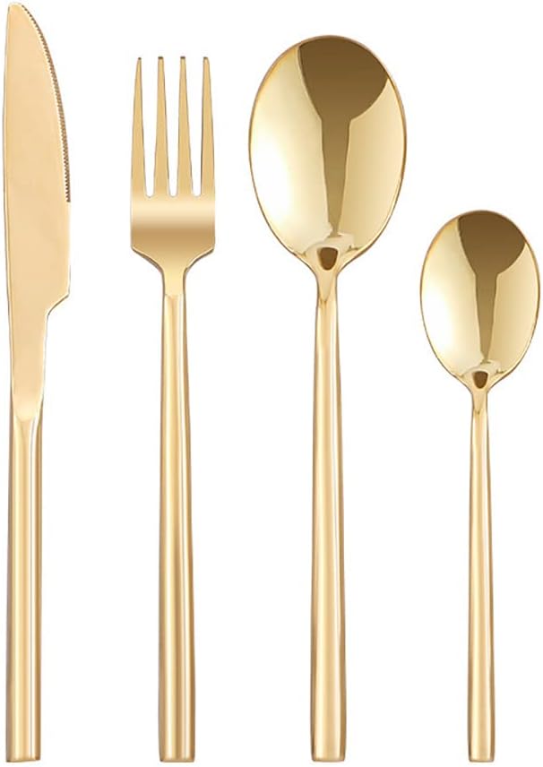 Gold Silverware Set for 12 , Stainless Steel Cutlery Flatware Set,48 ...