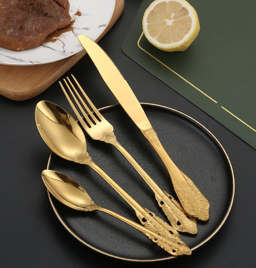 Gold Silverware Set for 14 Modern Flatware Cutlery Utensils Set Palace ...