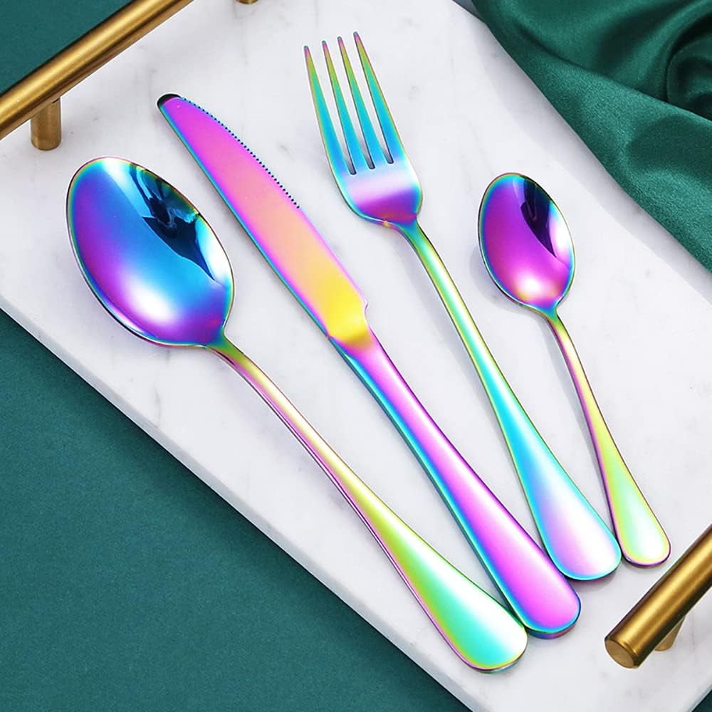Gold Silverware Set 24-Piece Stainless Steel Flatware Set Service for 6 ...