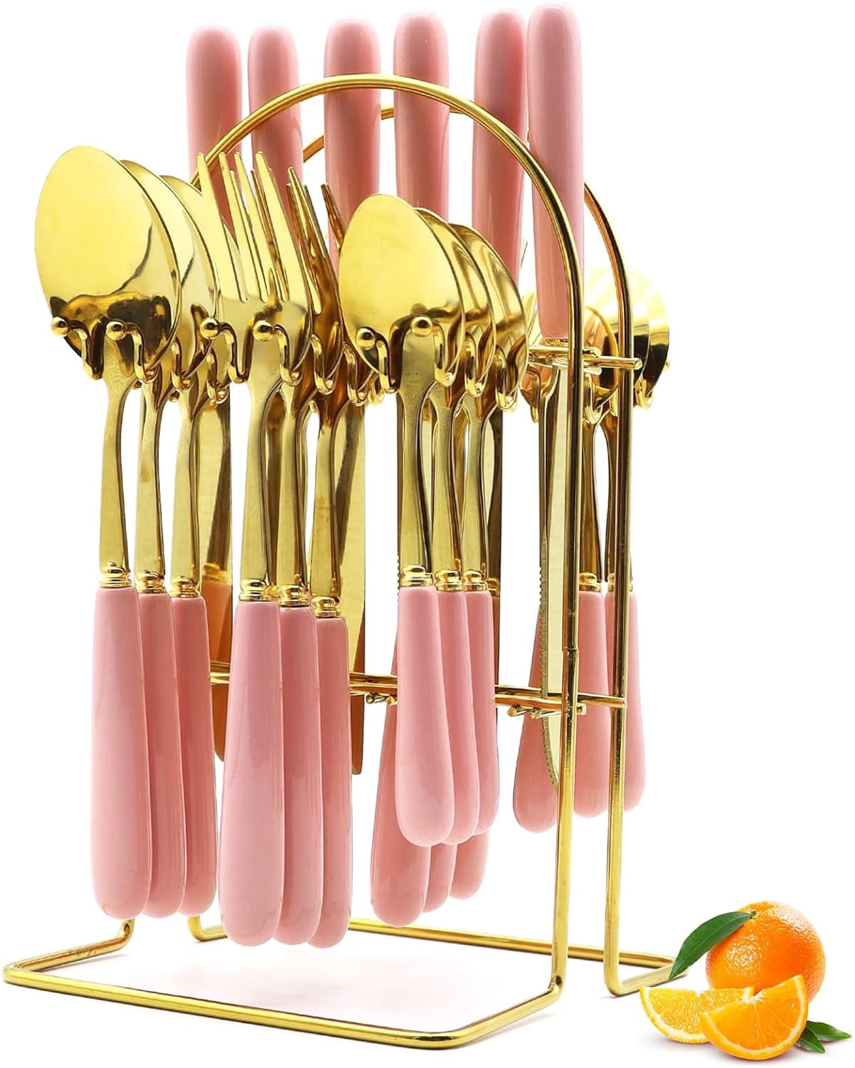 Gold Silverware Set, 24 Pieces Flatware Set with Silverware Holder ...