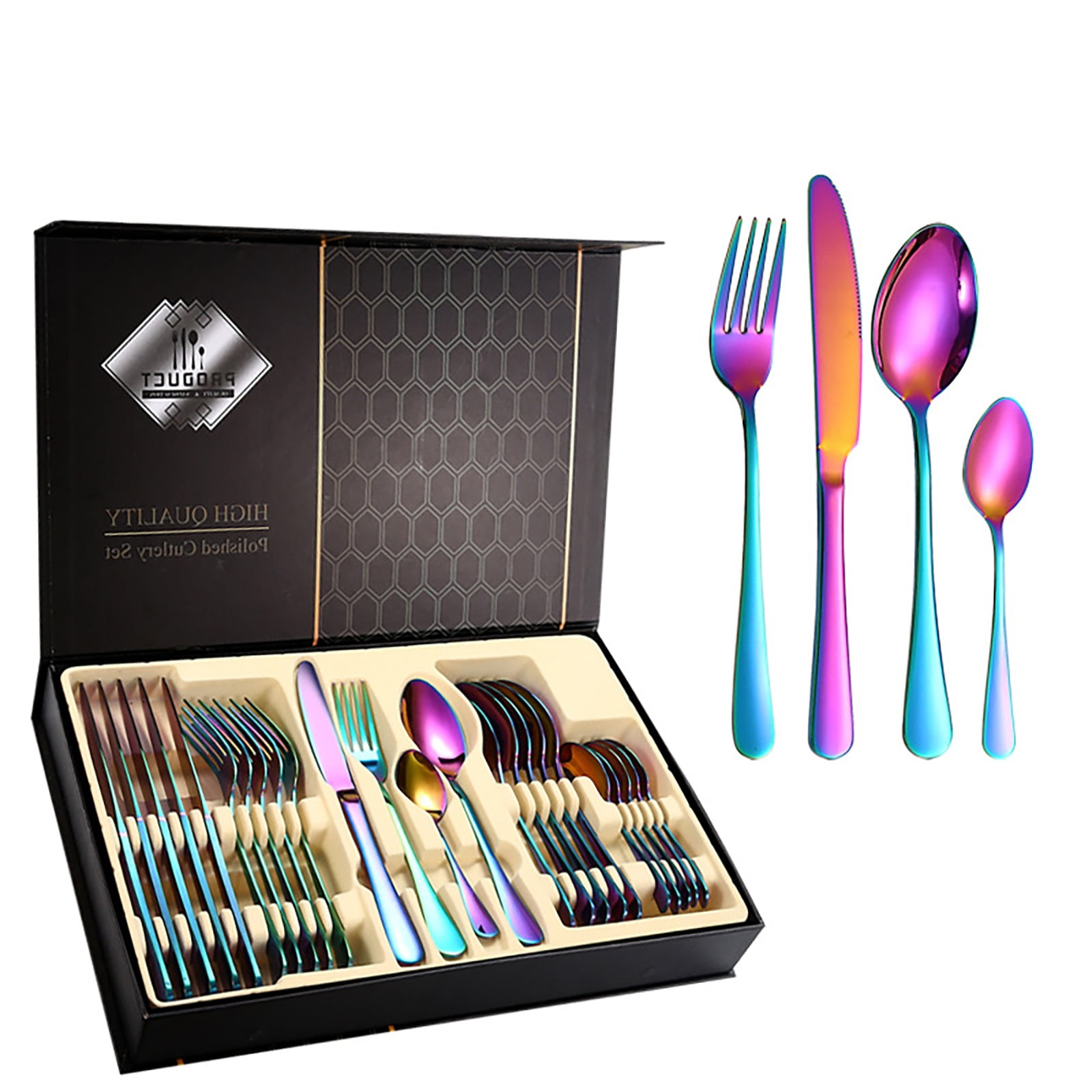 Gold Silverware Set-24 Pieces Gold Silverware Stainless Steel Cutlery ...