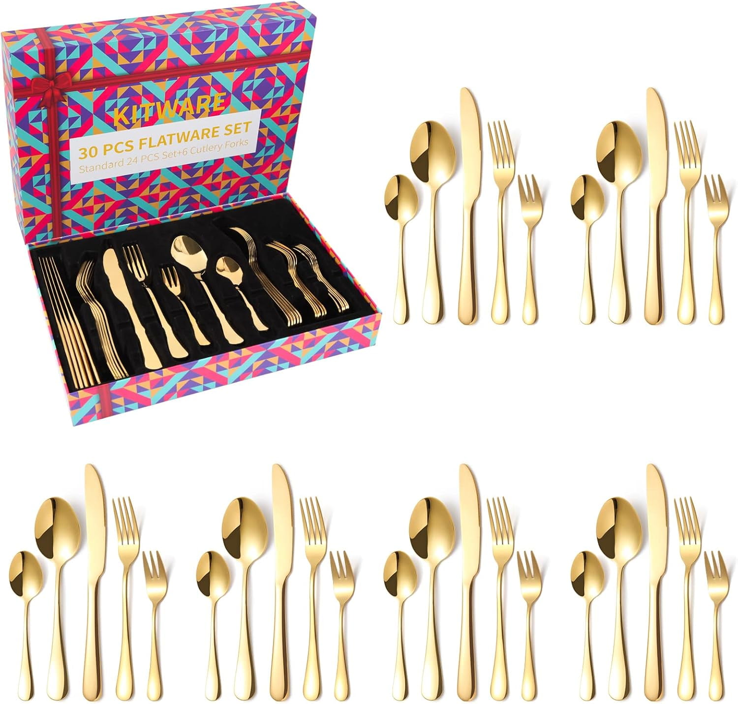 Gold Silverware Set, 30 Pieces Stainless Steel Gold Flatware Set ...
