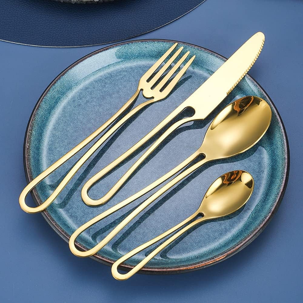 Gold Silverware Set 48 Piece Hanging Flatware Set for 12 With Hollow ...