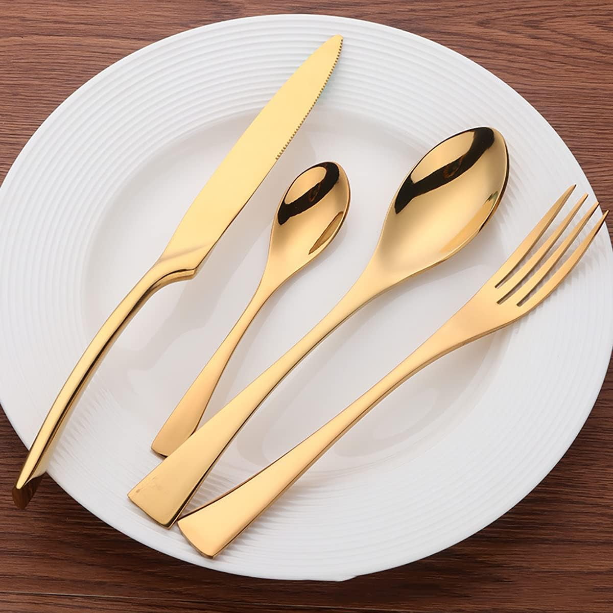 Gold Silverware Set for 6, 24-Piece Stainless Steel Flatware Cutlery ...