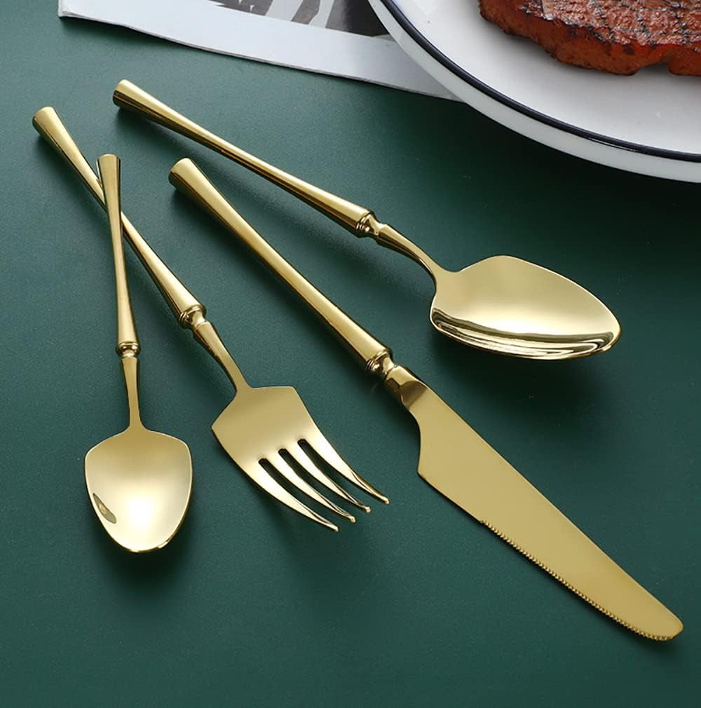 Gold Silverware Set for 6 Modern Flatware Set Premium 18/10 Stainless ...
