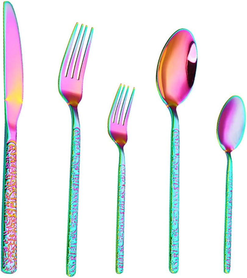 Gold Silverware Set 60 Piece Flatware Sets for 12 With Stone Grain Handle Stainless Steel Home ...