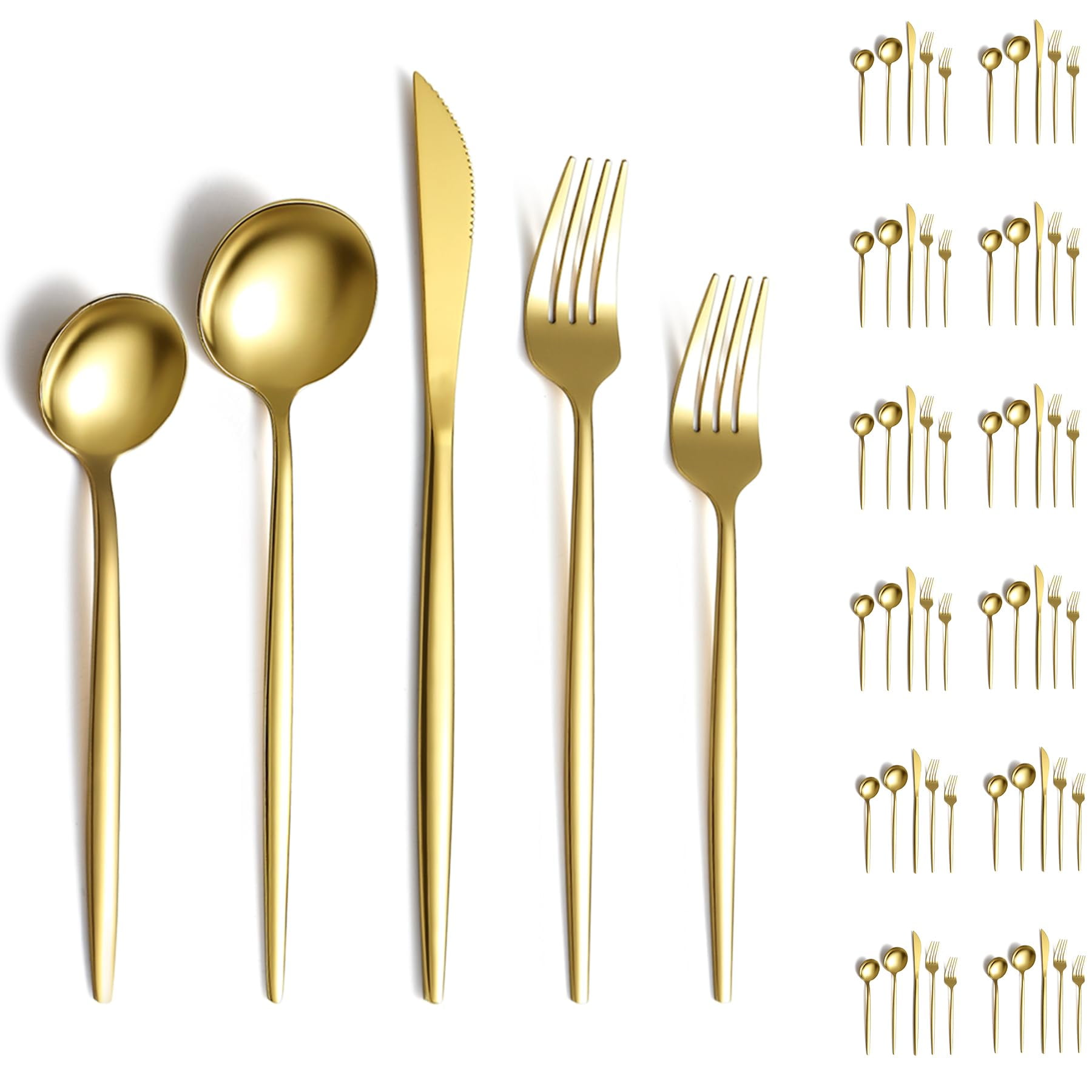 Gold Silverware Set 60 Piece Service for 12, Titanium Gold Plated ...