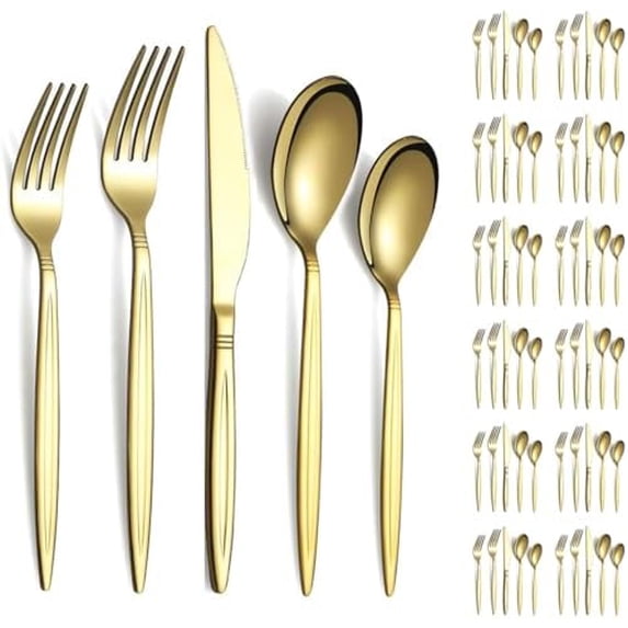 Gold Silverware Set 60 Piece Service for 12, Titanium Gold Plated ...