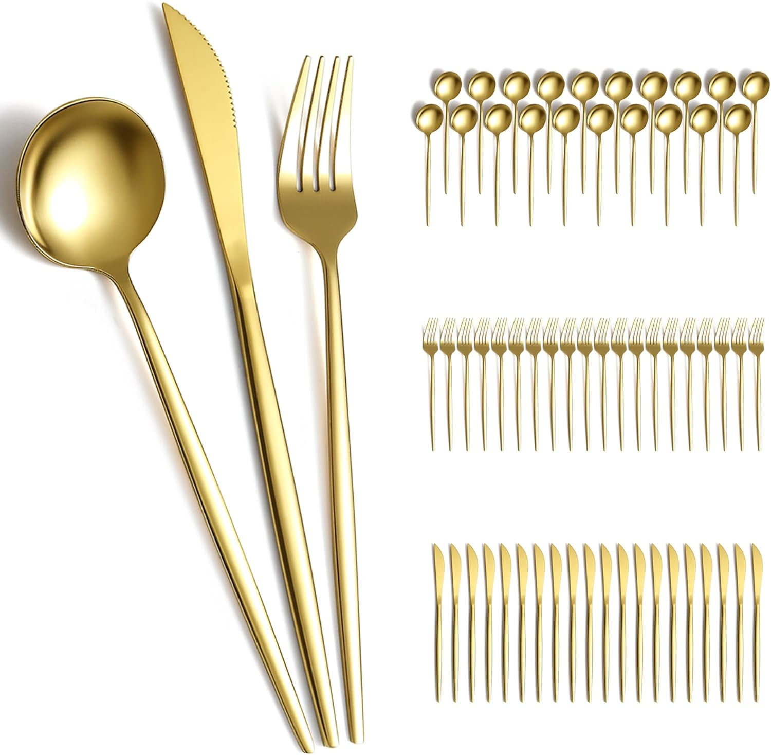Gold Silverware Set 60 Piece Service for 20, Titanium Gold Plated ...