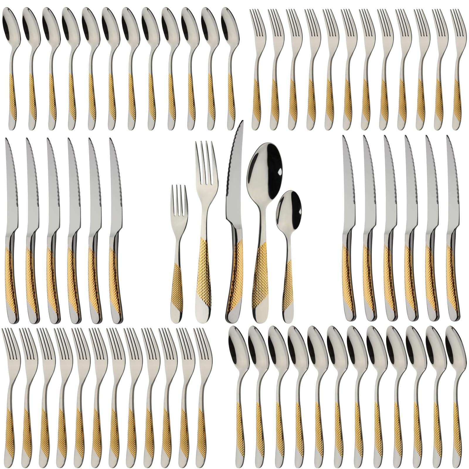 Gold Silverware Set 60-Piece Stainless Steel Flatware Cutlery Set ...