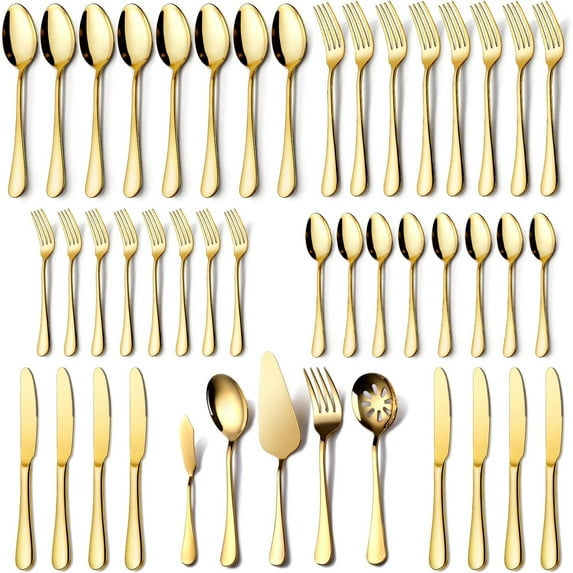 Gold Silverware Set for 8, 45-Piece Stainless Steel Flatware Set with ...