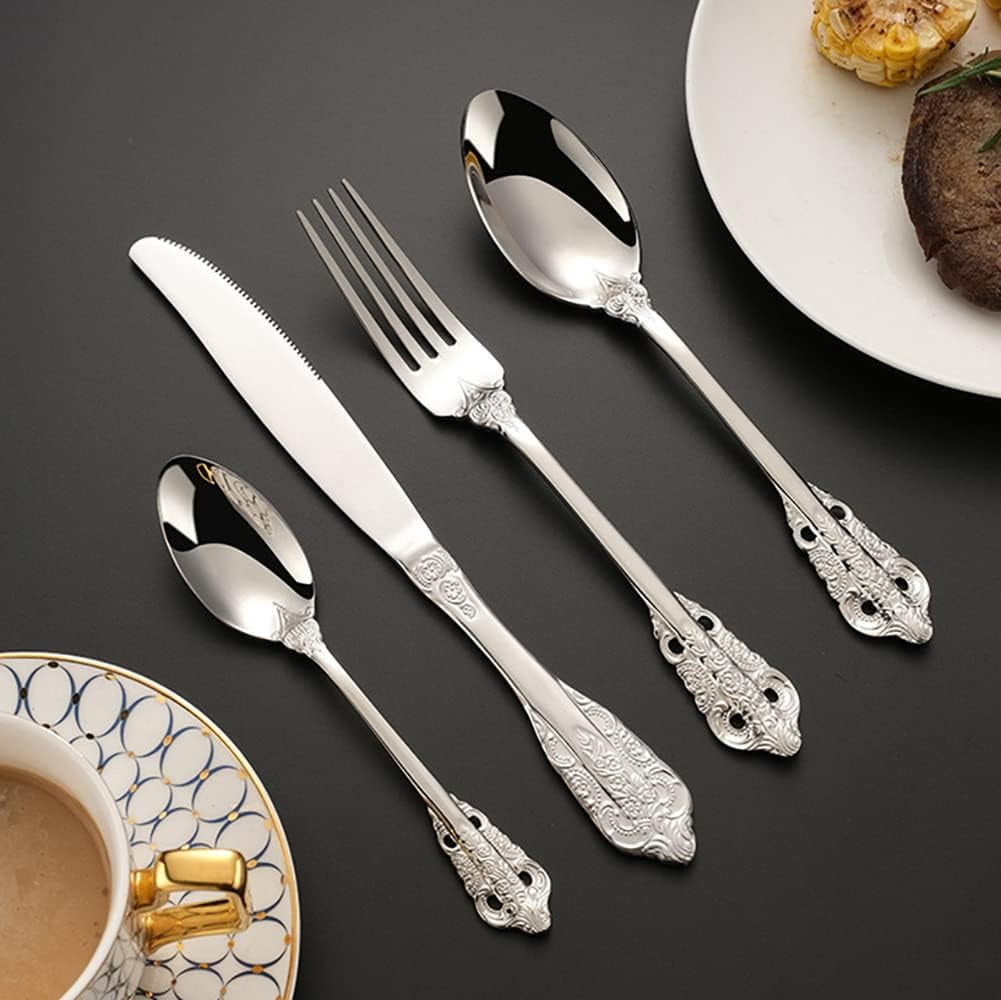 Gold Silverware Set for 8 Flatware Cutlery Utensils Set 18/10 Stainless ...