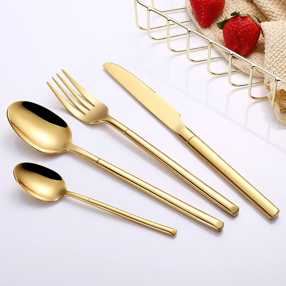 Gold Silverware Set for 8 , Modern Unique Stainless Steel Flatware Set ...