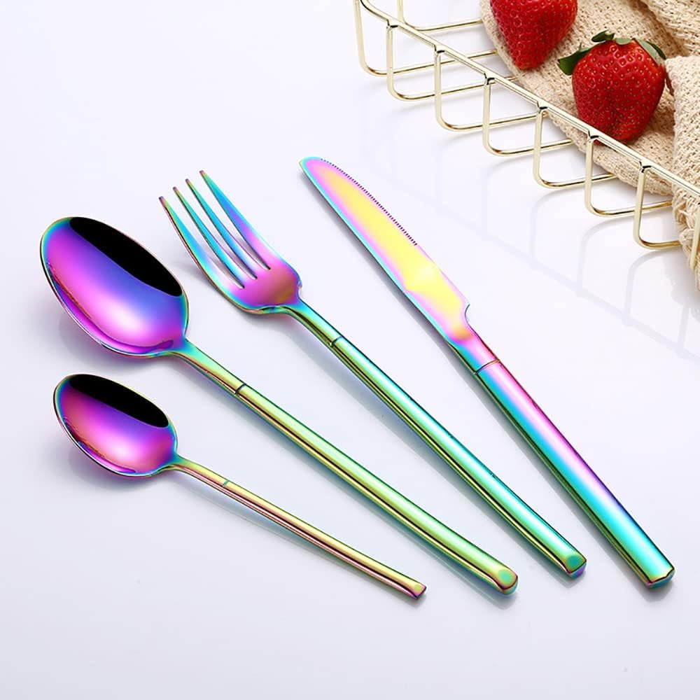 Gold Silverware Set for 8 , Modern Unique Stainless Steel Flatware Set ...