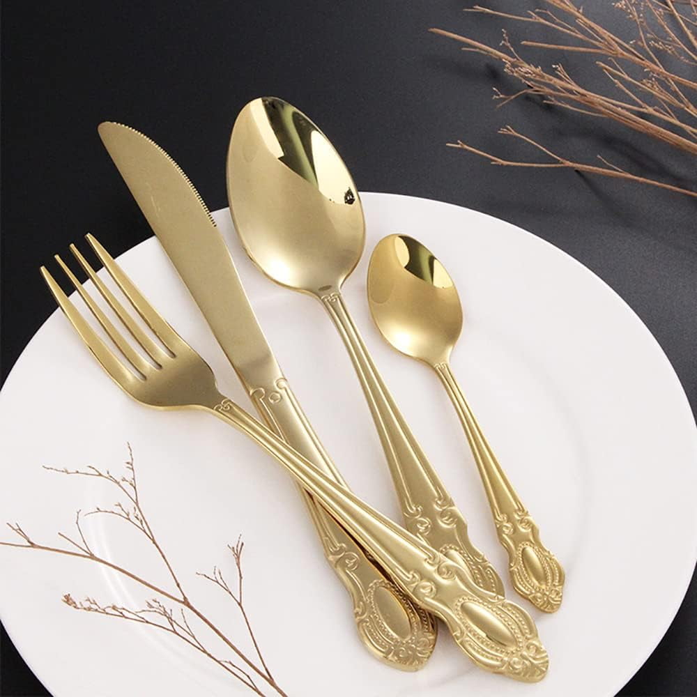 Gold Silverware Set for 8 , Unique Luxury Stainless Steel Cutlery ...