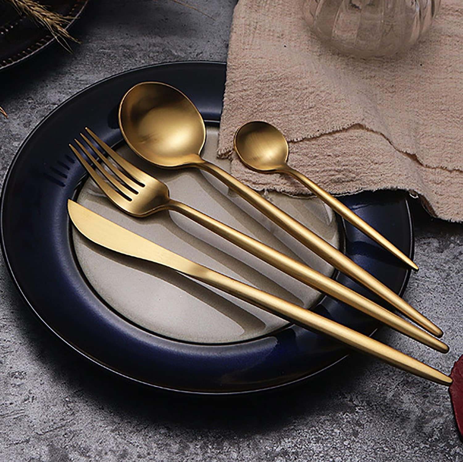 Gold Silverware Set Durable 18/10 Stainless Steel Flatware Restaurant ...