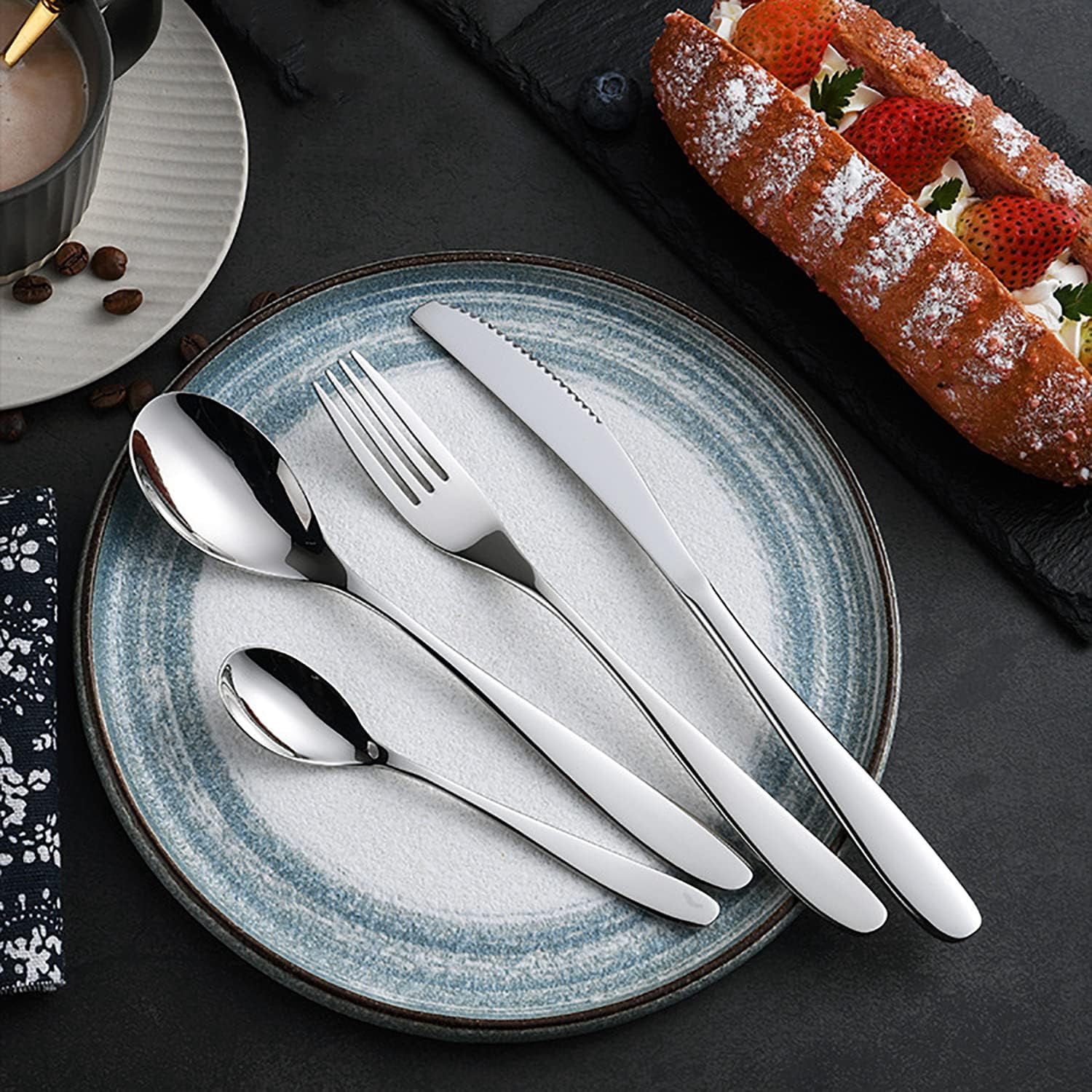 Gold Silverware Set Durable 18/10 Stainless Steel Flatware Sets Kitchen ...