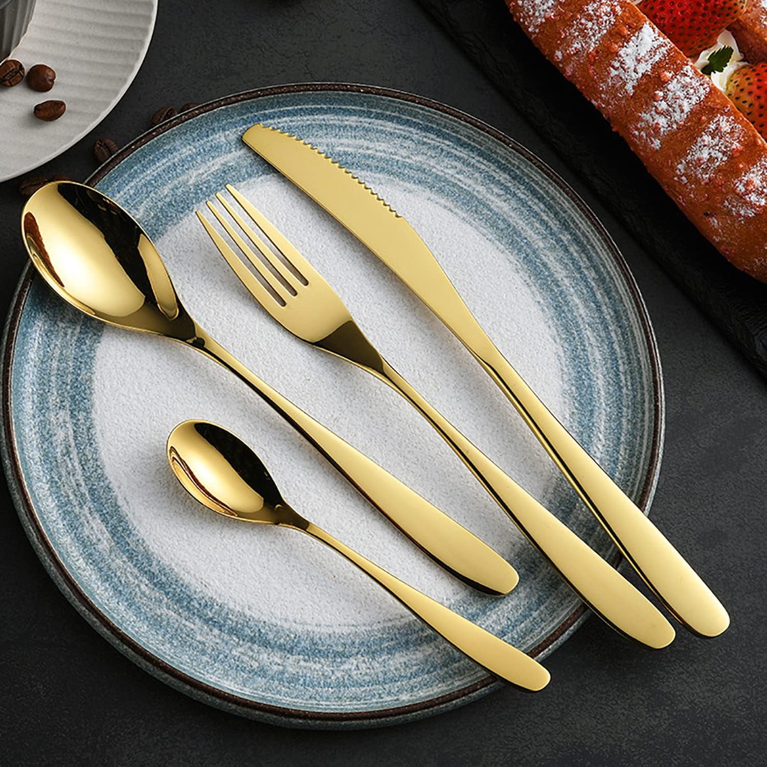 Gold Silverware Set Durable 18/10 Stainless Steel Flatware Sets Kitchen ...
