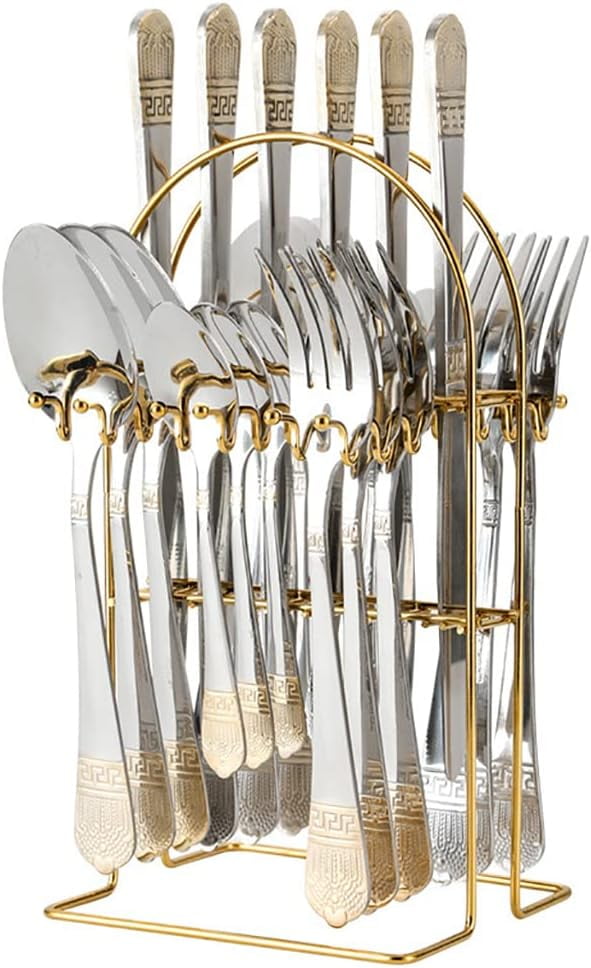 Gold Silverware Set With Hanging Tableware Organizer 24 Piece Stainless ...