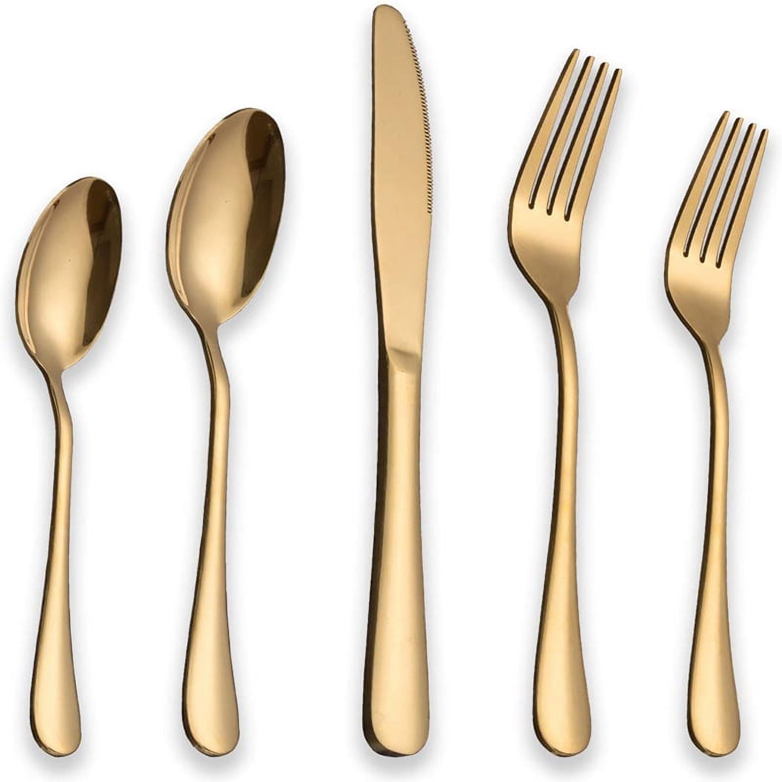 Gold Silverware Set, Moxinox 20-Piece Stainless Steel Flatware Cutlery ...