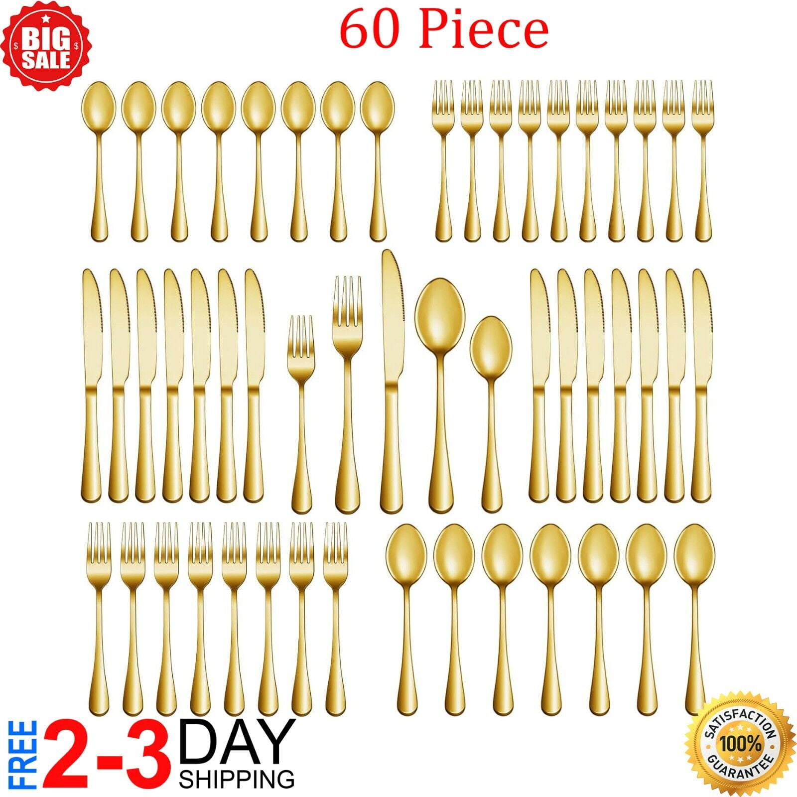 Gold Silverware Set for 12, 60 Pieces Stainless Steel Shiny Gold ...