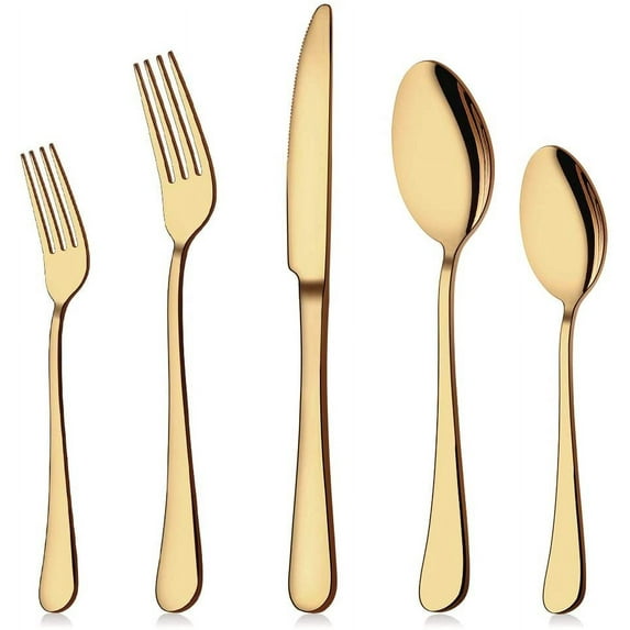 Gold Silverware Set for 8, 40-Piece Gold Flatware Set Stainless Steel ...