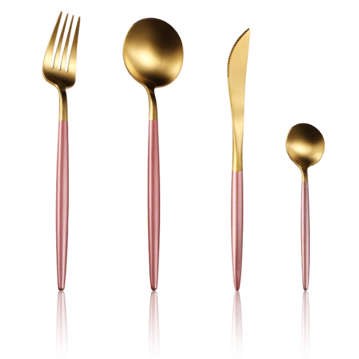 Gold Silverware Set with Solid color handle,4-Piece Stainless Steel ...